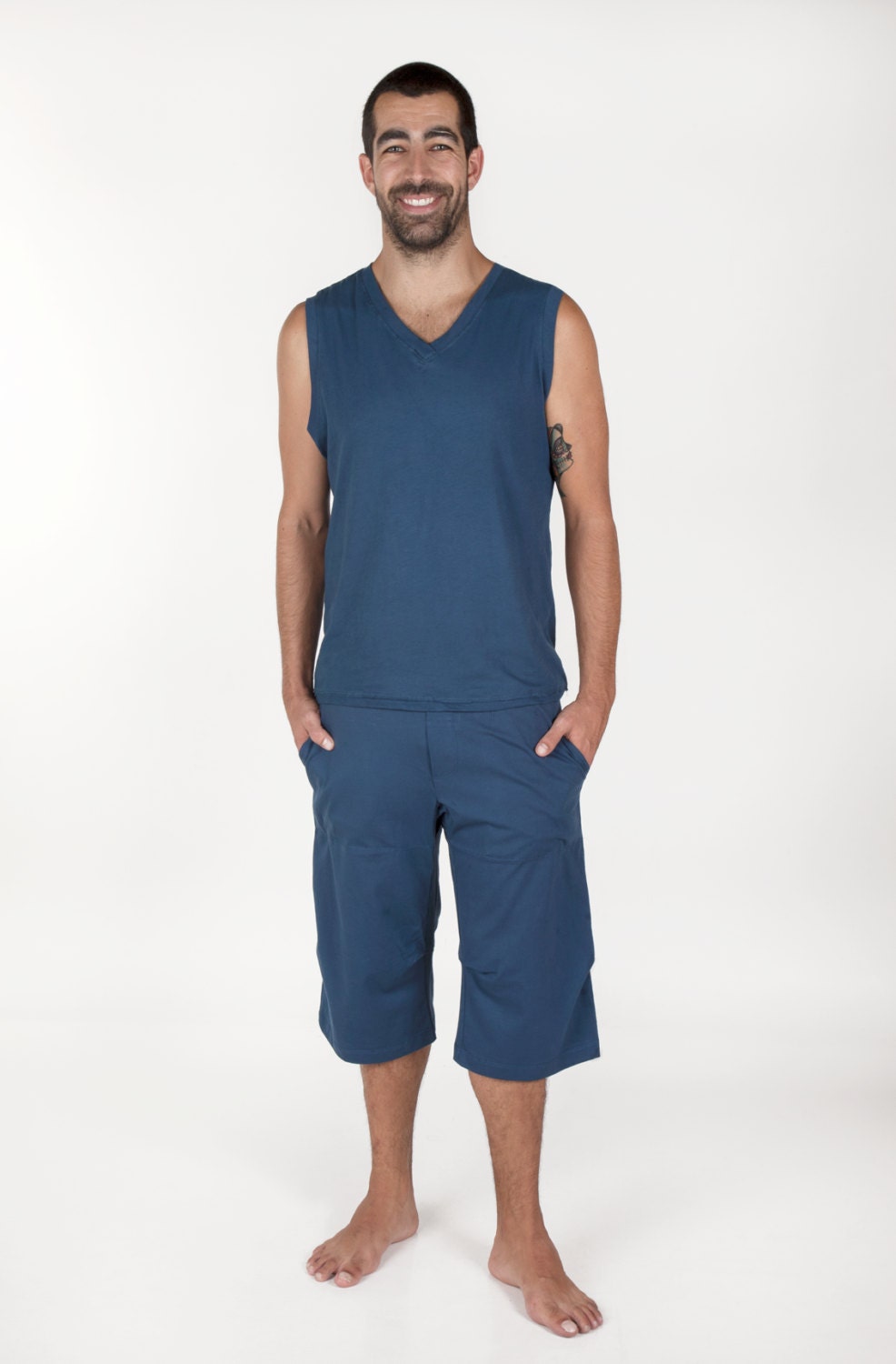Sun Top - White and Deep Blue - Men's V Neck Tank Top, Fresh and Simple ...