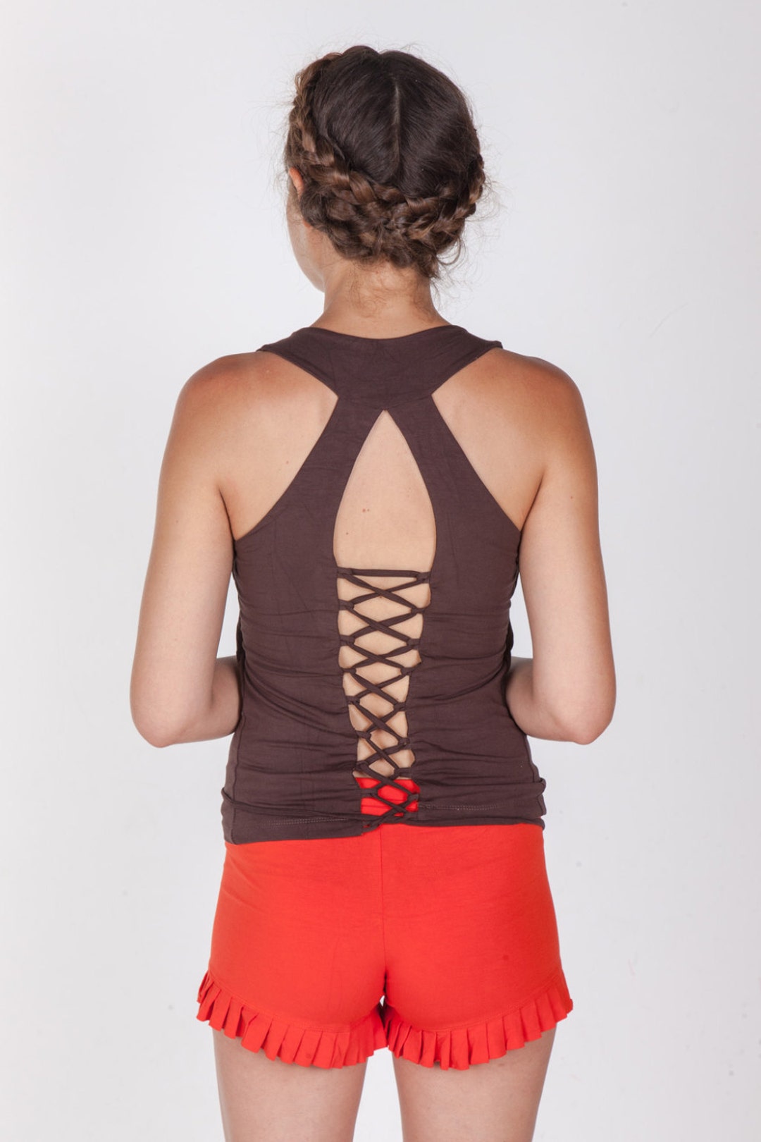 Ayu Top - CHOCOLATE BROWN - Corset Style Lacing up With Halter Neck ...