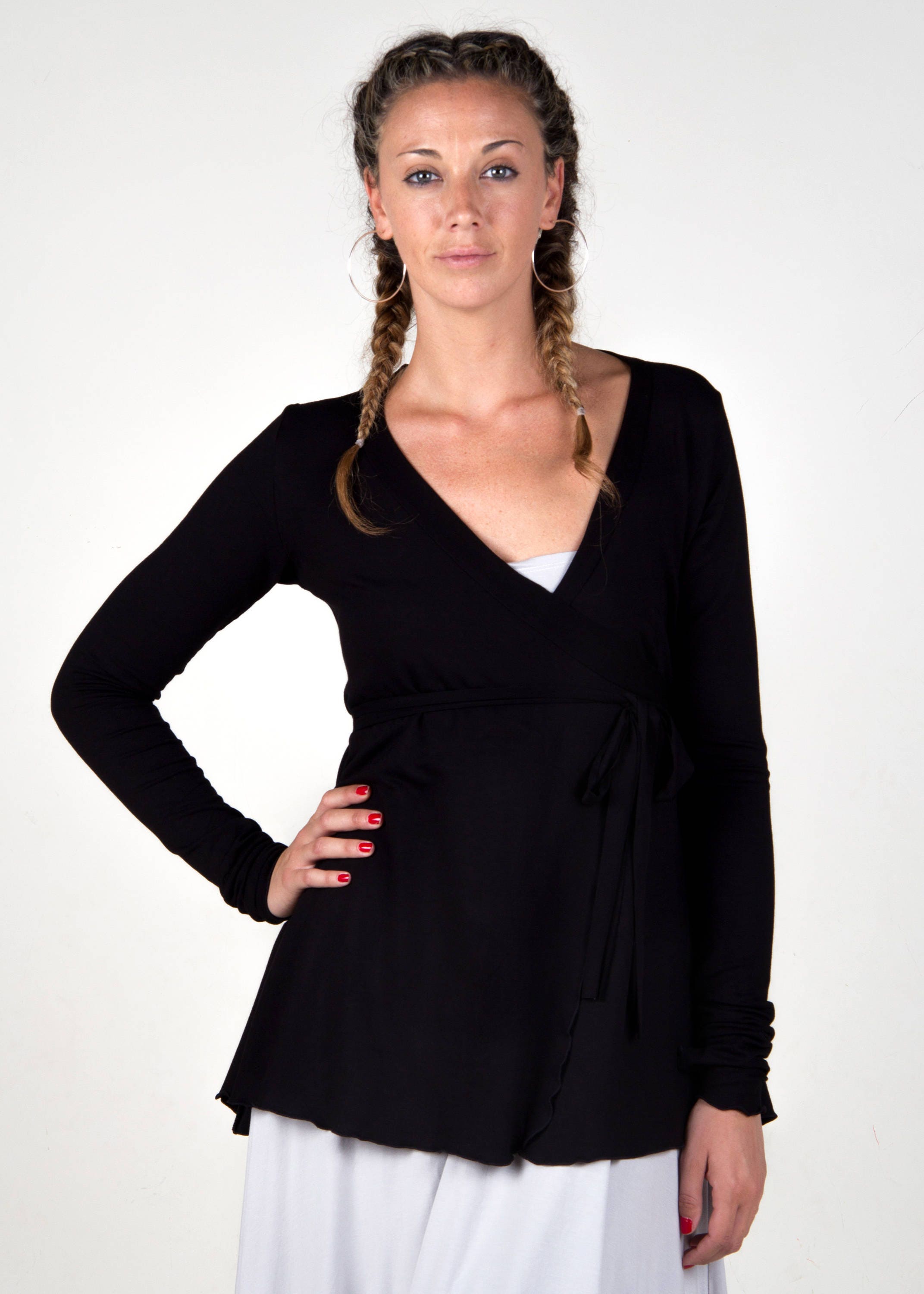 Dharma Cover up BLACK Yoga Wrap Top , Yoga Long Sleeves, Dance Cover Up ...