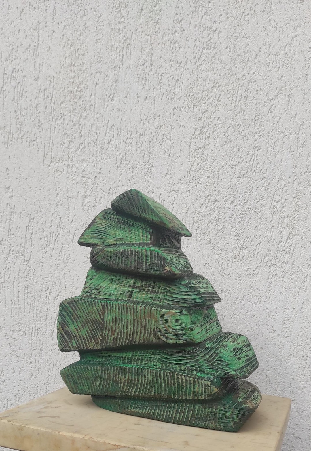 READY FOR SHIPPING Wood Sculpture, ''balance in Green'', Abstract ...