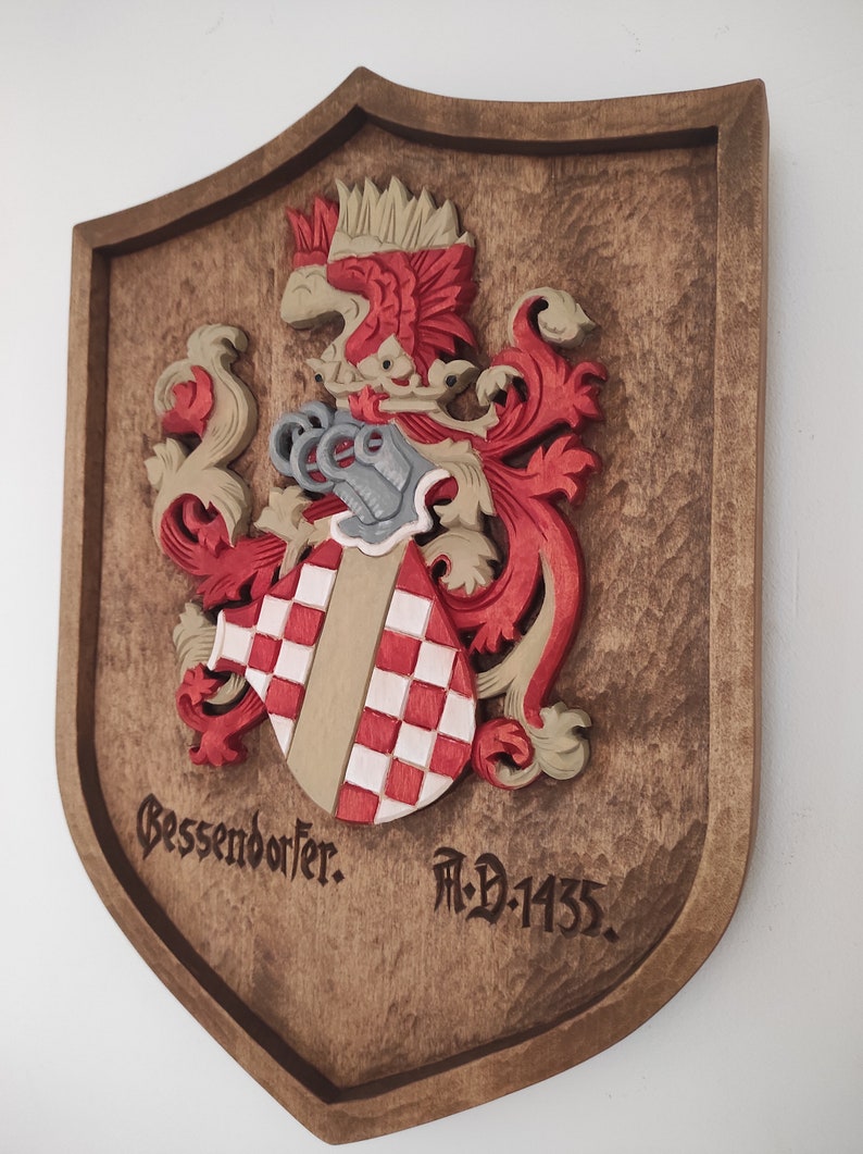 Custom Hand Carved Wooden Family Crest Coat of Arms Emblem Shield ...