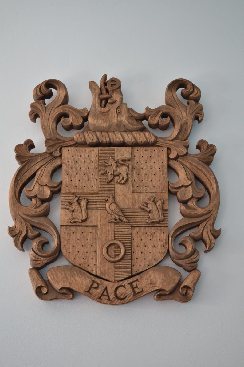 Custom Family Crest Shield: Hand Carved Wooden Coat of Arms - Etsy