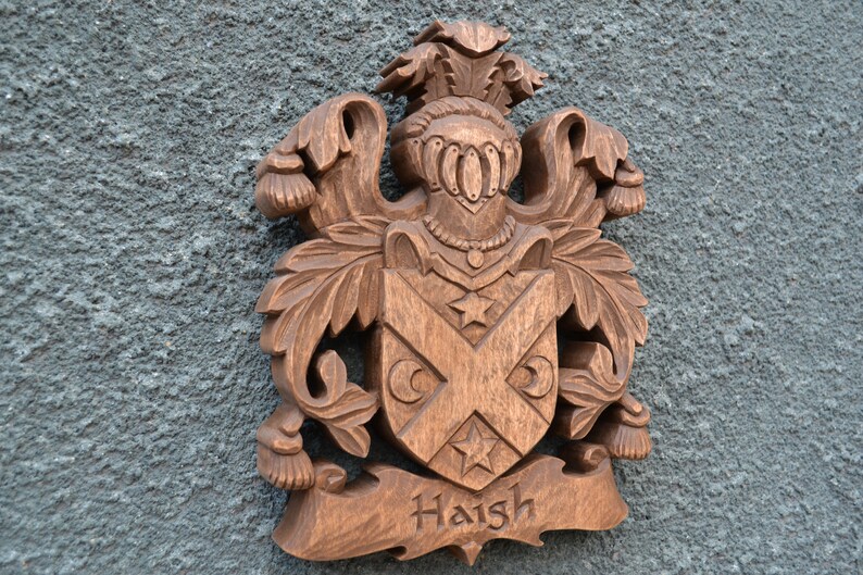 Hand Carved Family Crest: Personalized Wooden Coat of Arms - Etsy