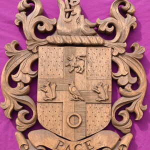 Custom Family Crest Shield: Hand Carved Wooden Coat of Arms - Etsy