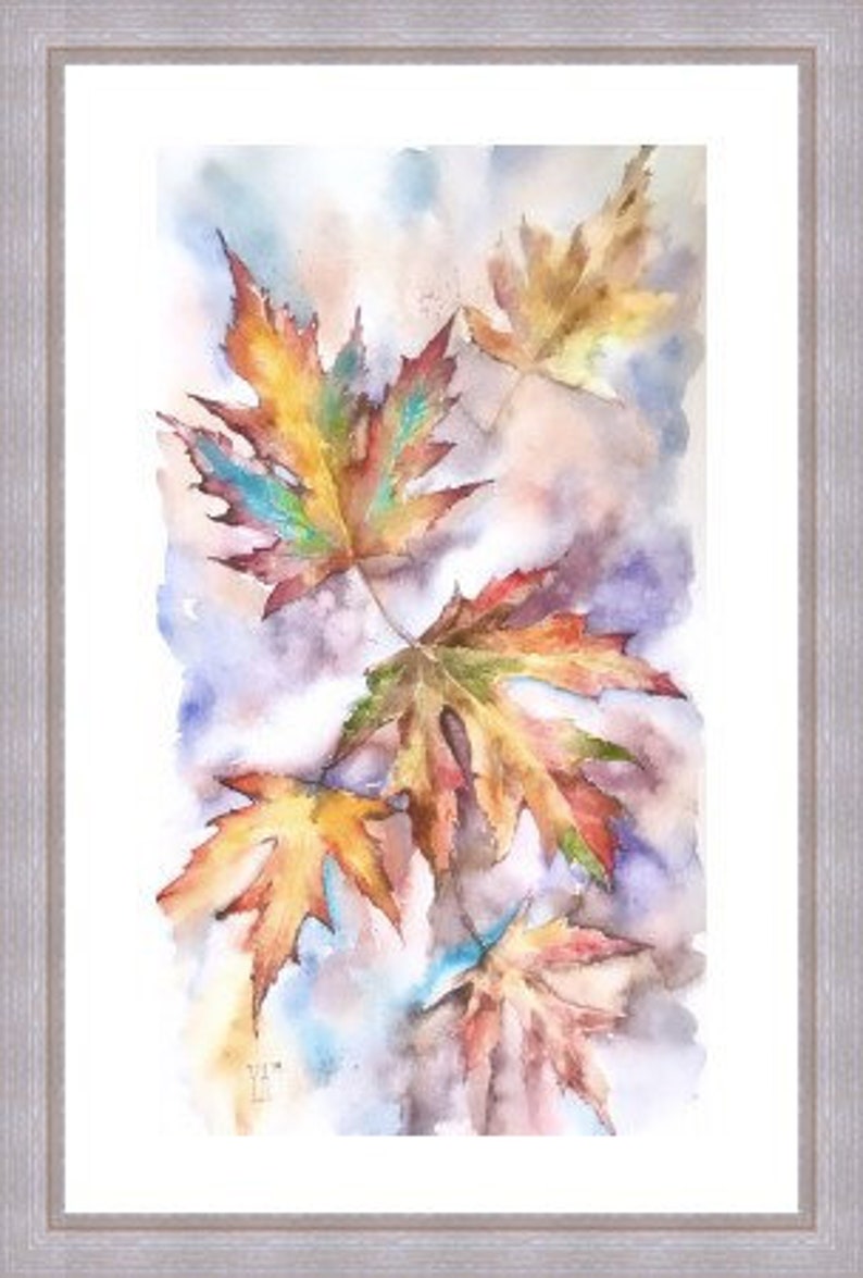 Original Watercolor Fall Maple Leaves painting 45x24 cm Bright | Etsy