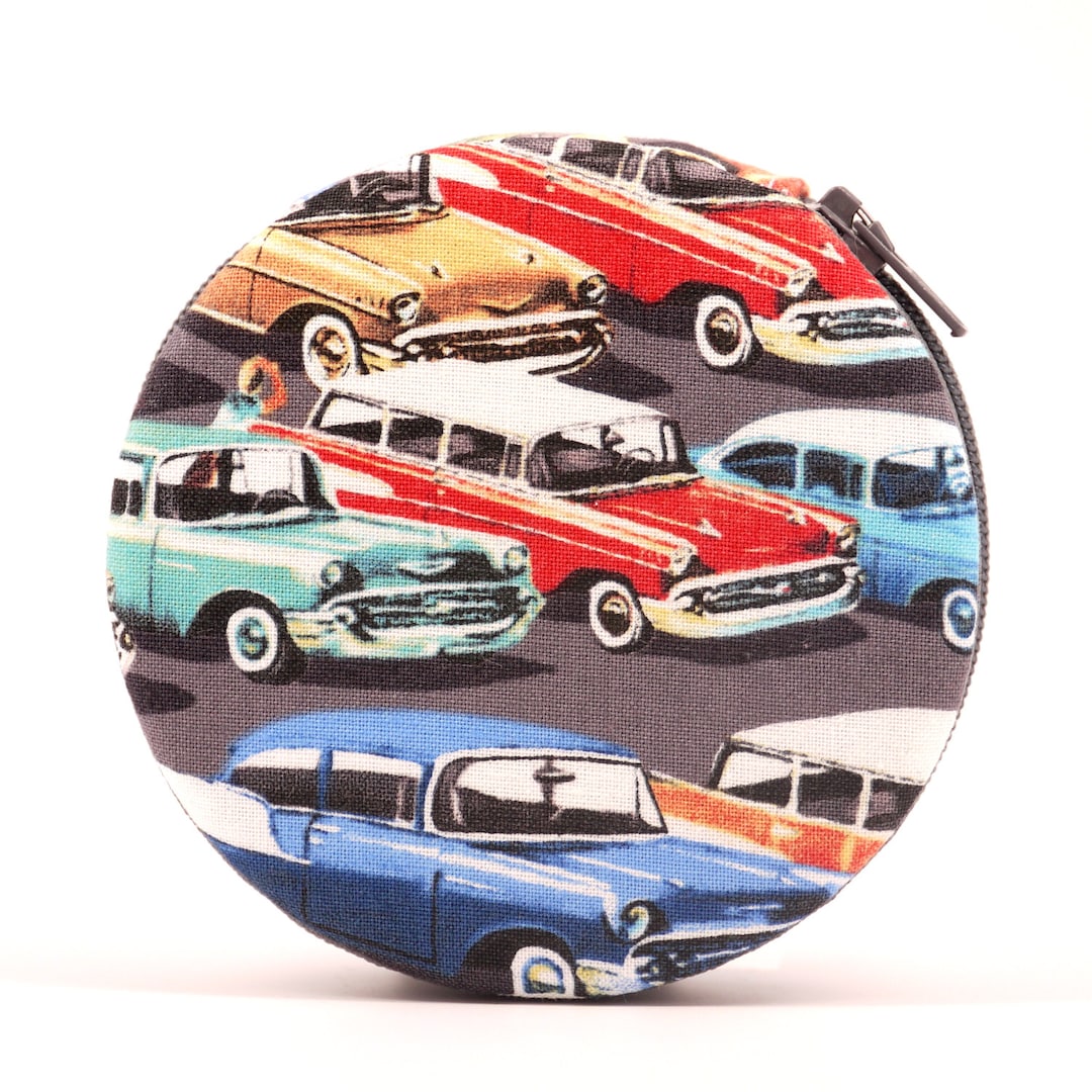 Classic Cars Retro Designer Round Zippered 7-day Travel Pill Case Box ...