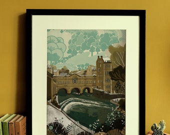 Bath Art Print Skyline Poster A4 Size Pulteney Bridge England - Etsy