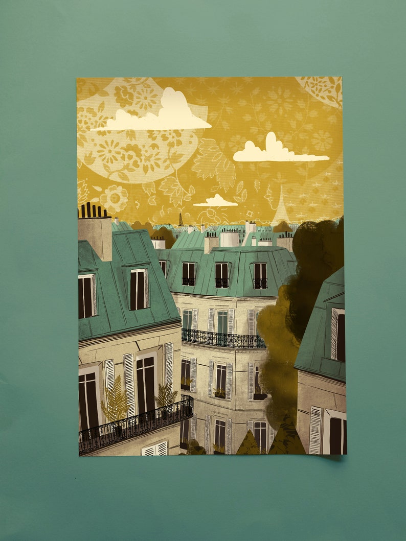 Paris Rooftops of Paris Illustration Print A3 | Etsy