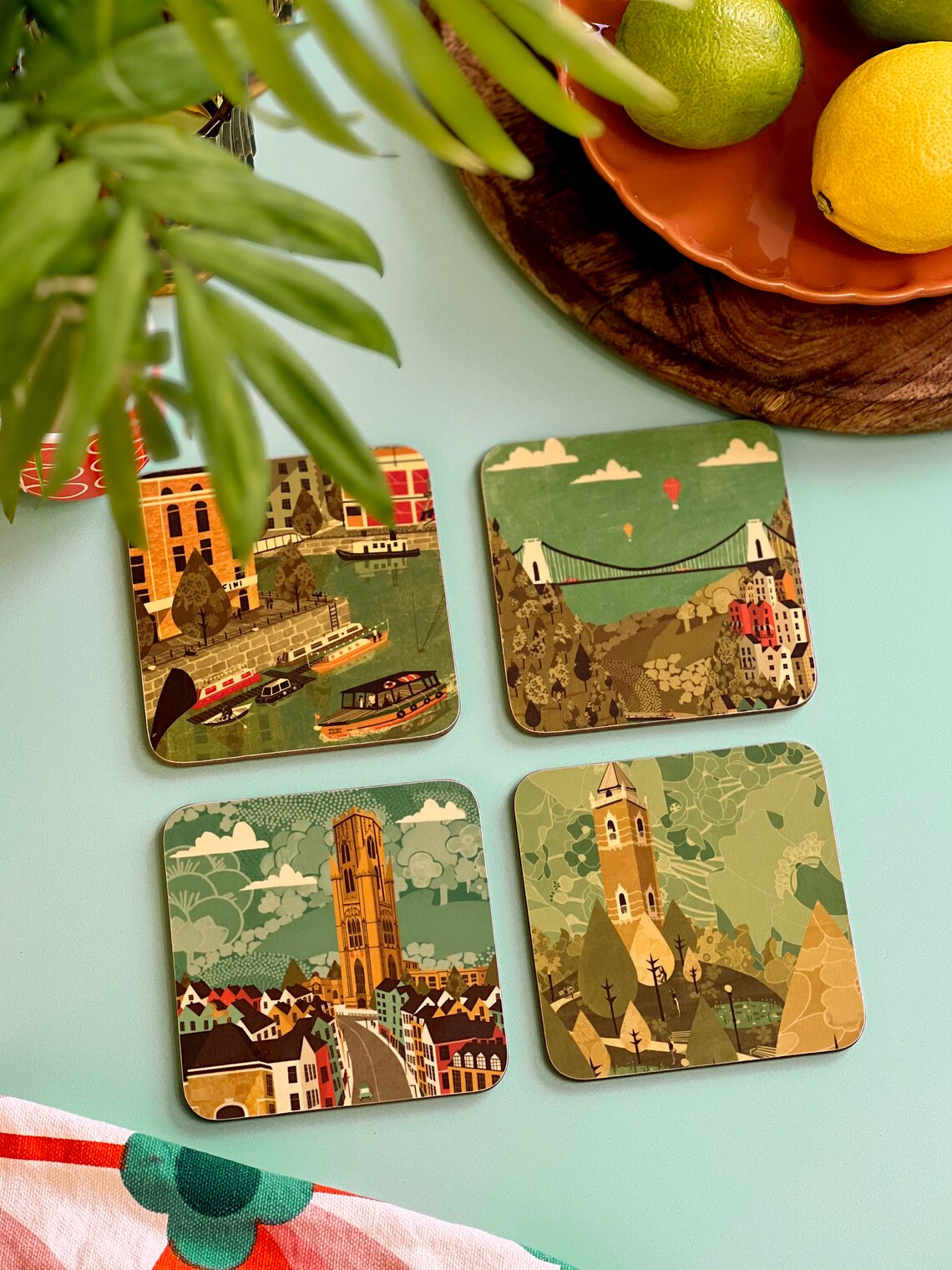 Bristol Coasters Illustration Red Set of 4 - Etsy