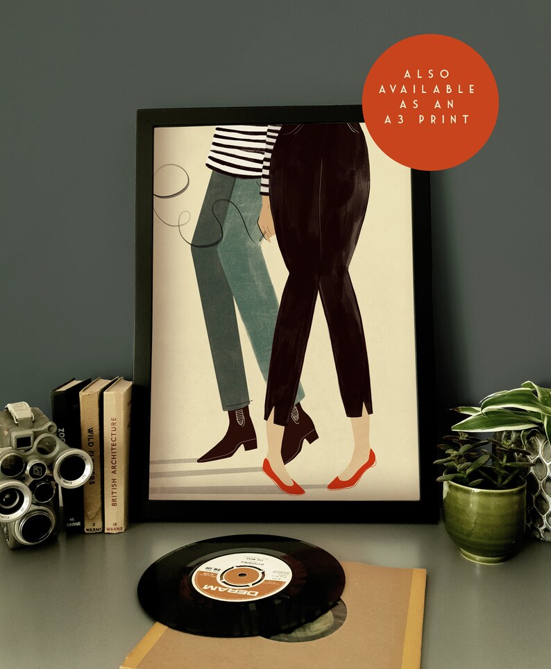 Beatnik Dancing Couple Illustration Card | Etsy