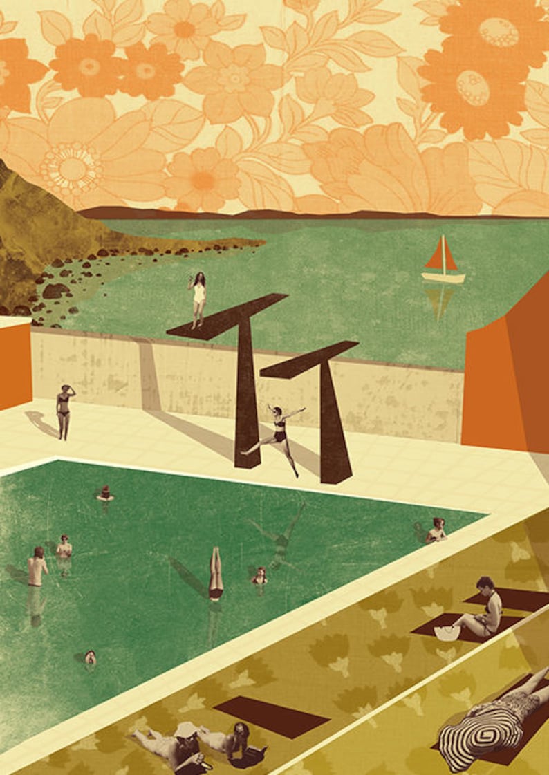 Portishead Lido Illustration Poster A3 - Etsy