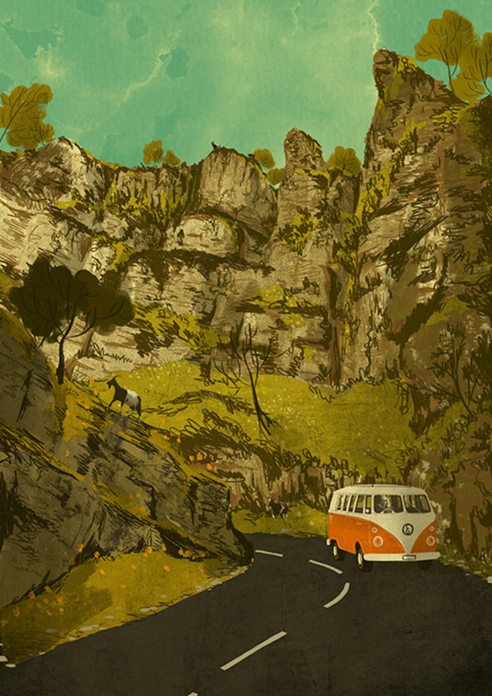 Cheddar Gorge VW Campervan Somerset Illustration Print A3 | Etsy