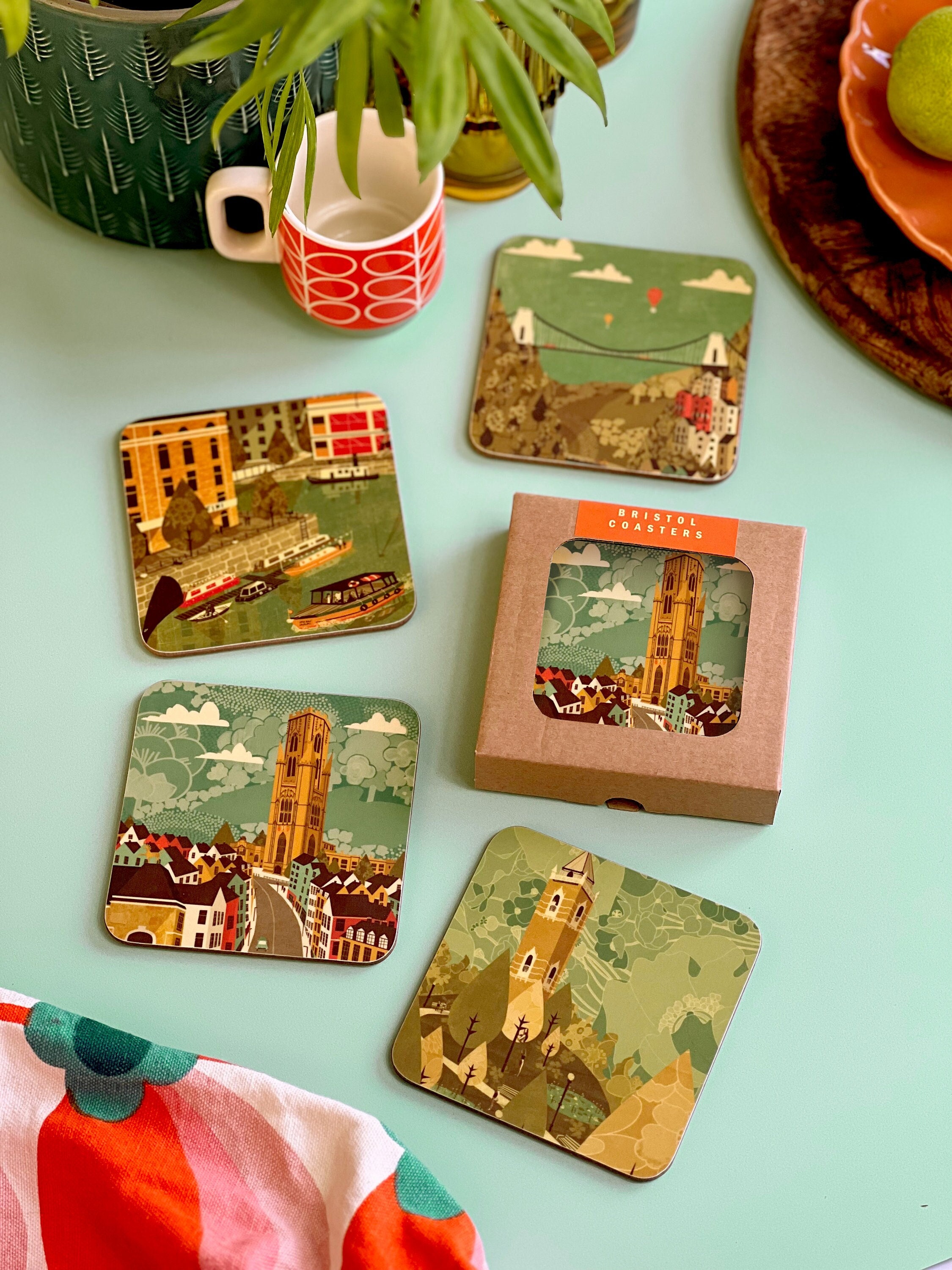 Bristol Coasters Illustration Red Set of 4 - Etsy