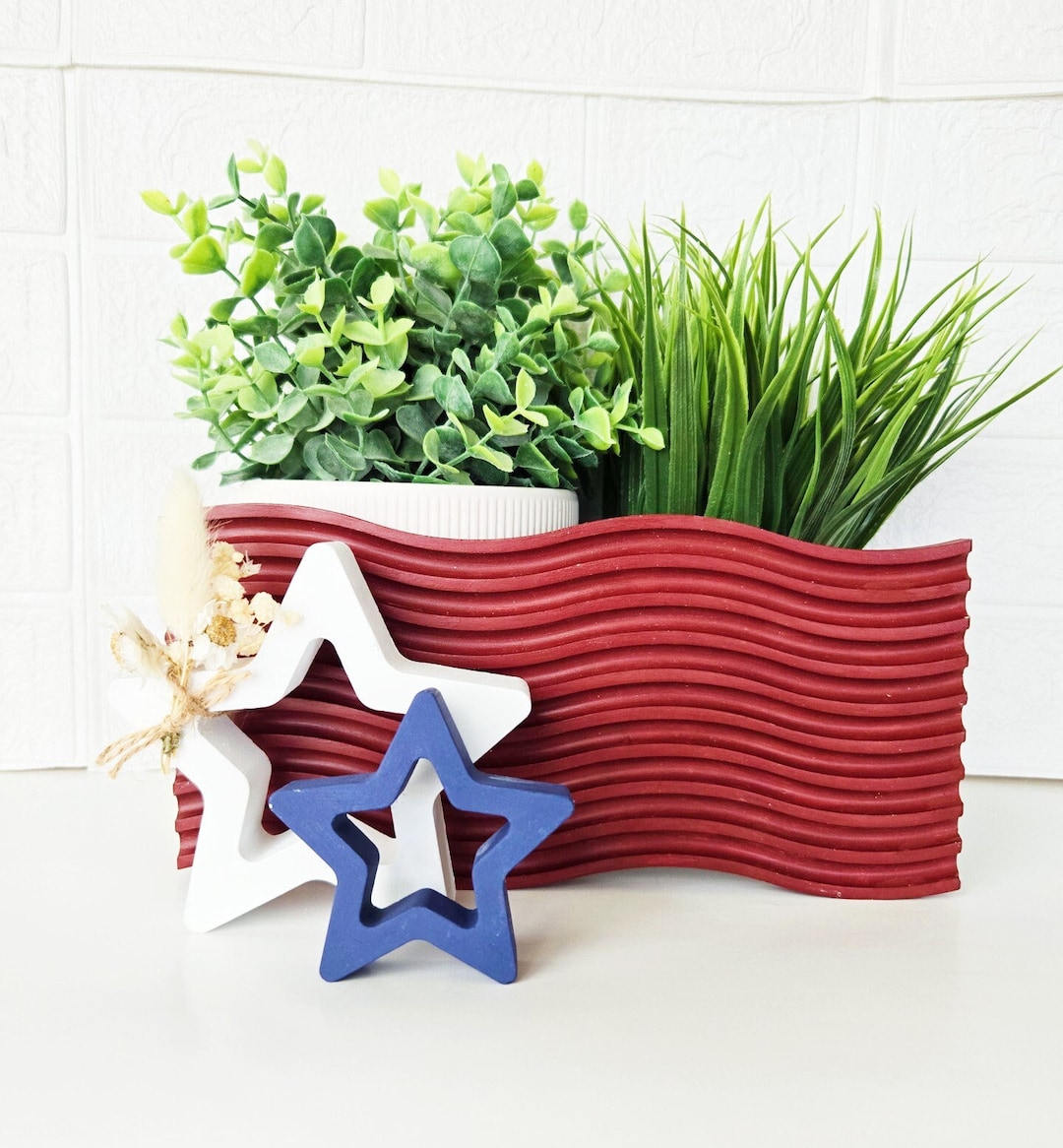 Hand-painted Concrete USA Flag Decor: Patriotic 4th of July Set - Etsy