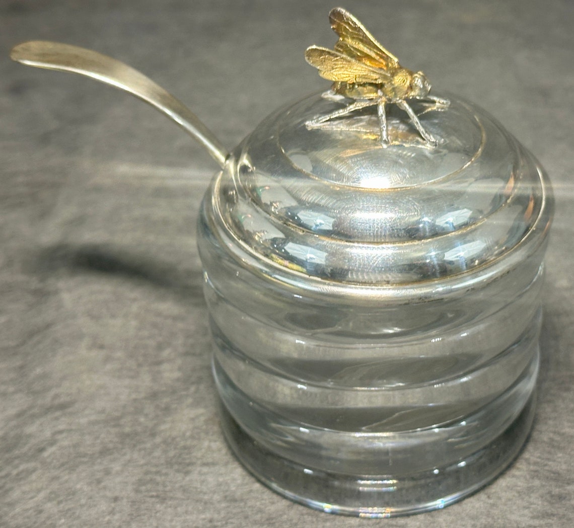 Art Deco Period R Blackinton Honey Jar Sterling Silver Glass Goldwash ...