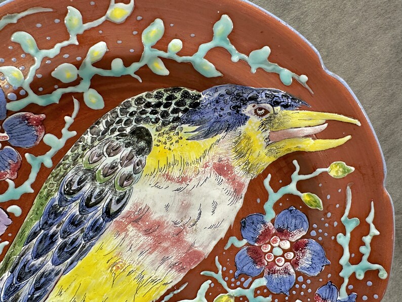 Uniek Gouda JT Holland Pottery Wall Plate Plaque W Colorful Bird ...