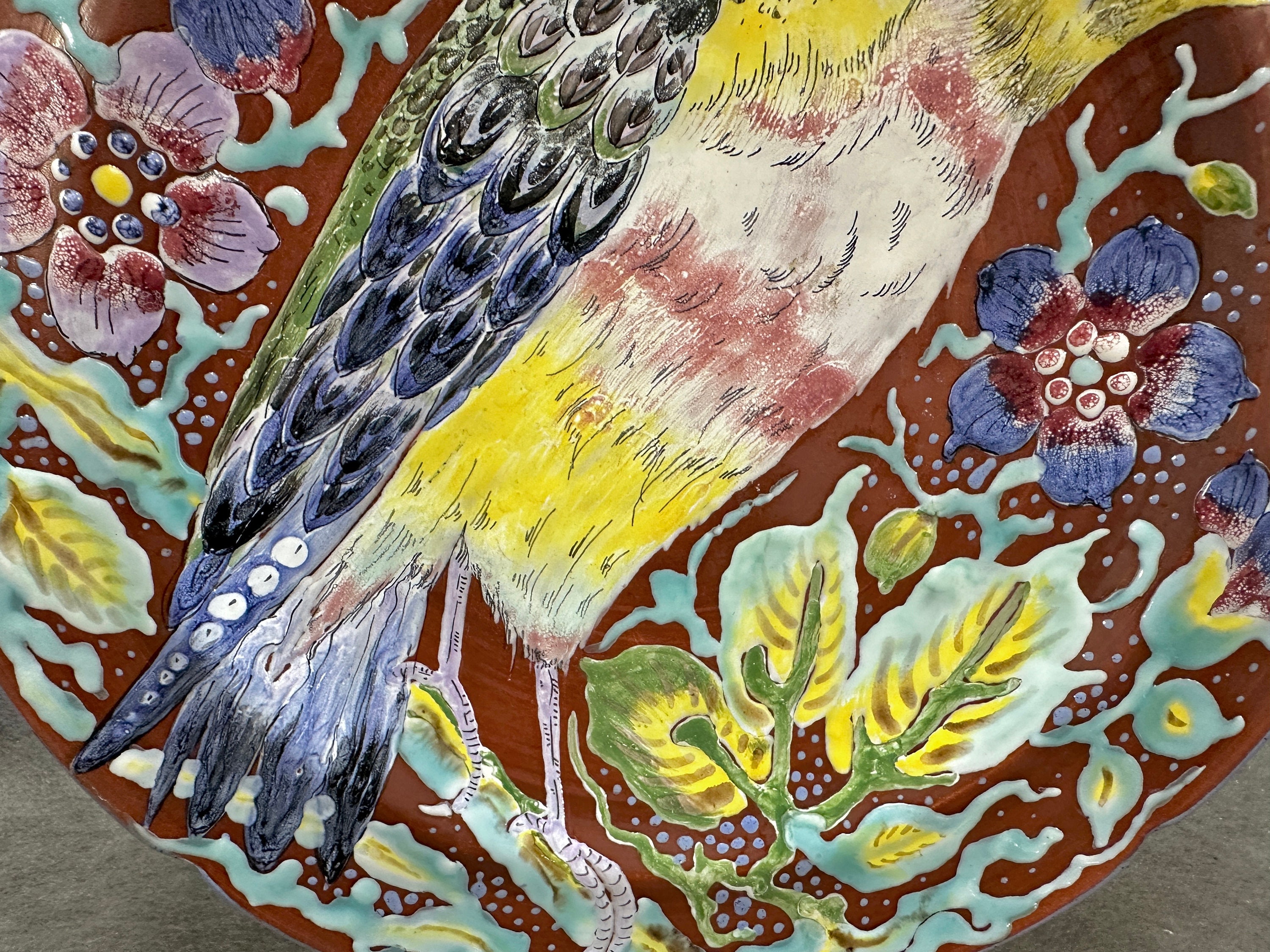 Uniek Gouda JT Holland Pottery Wall Plate Plaque W Colorful Bird ...