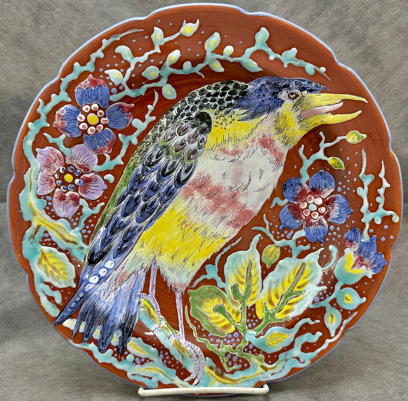 Uniek Gouda JT Holland Pottery Wall Plate Plaque W Colorful Bird ...