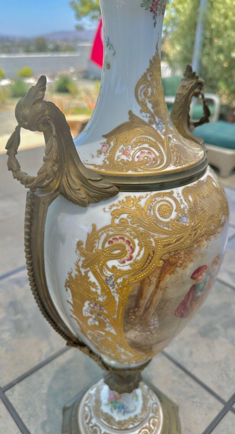 Antique 19th C French Sevres Style Bronze Gilt Mounted Porcelain ...