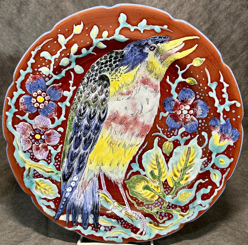 Uniek Gouda JT Holland Pottery Wall Plate Plaque W Colorful Bird ...