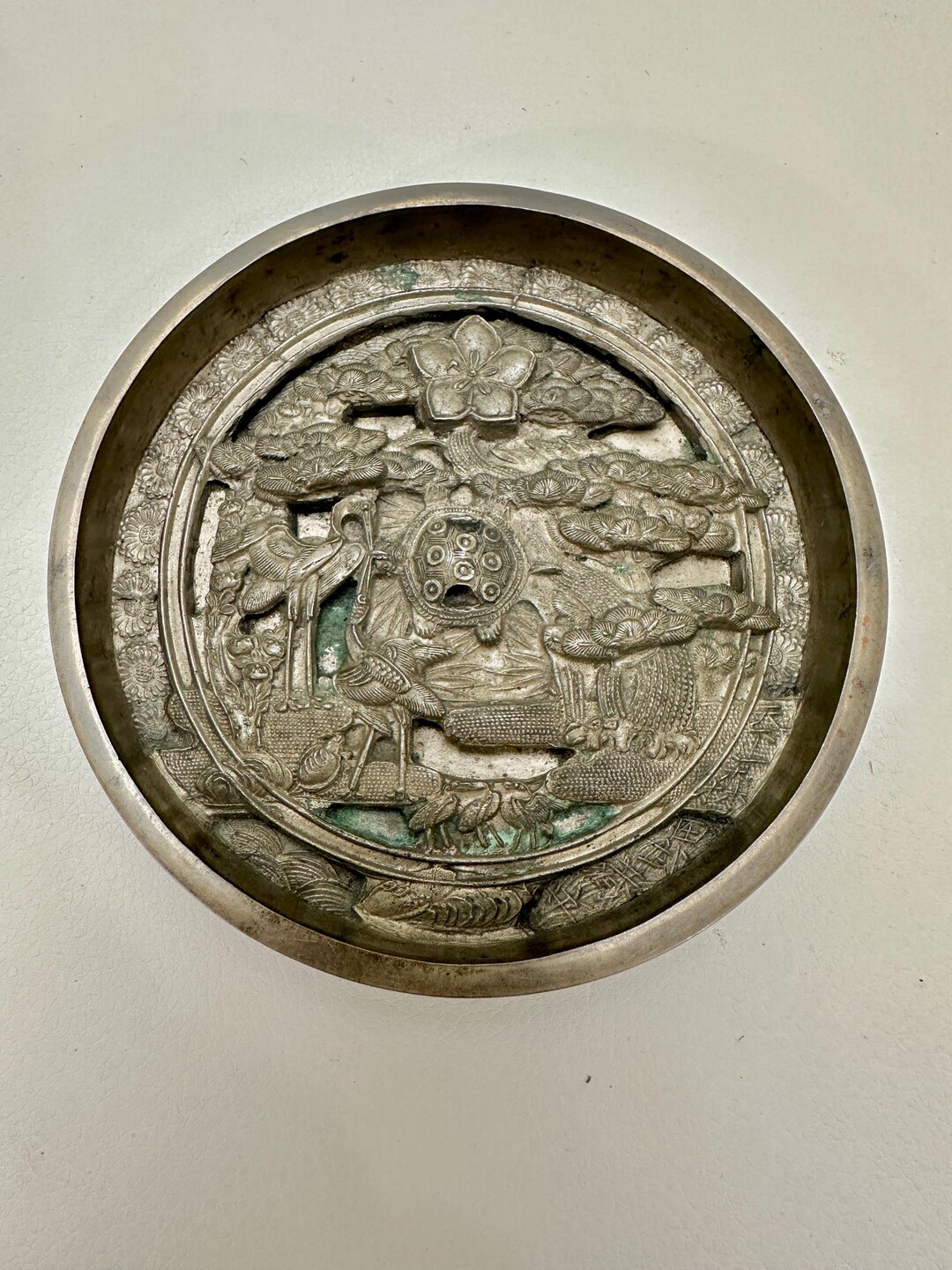 Ornate Japanese Edo Period Bronze Shinju Kyo Mirror Kagami W Later ...