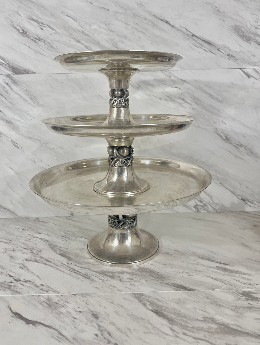 La Paglia Sterling Silver Modernist Tiered Cake Stand Georg Jensen ...