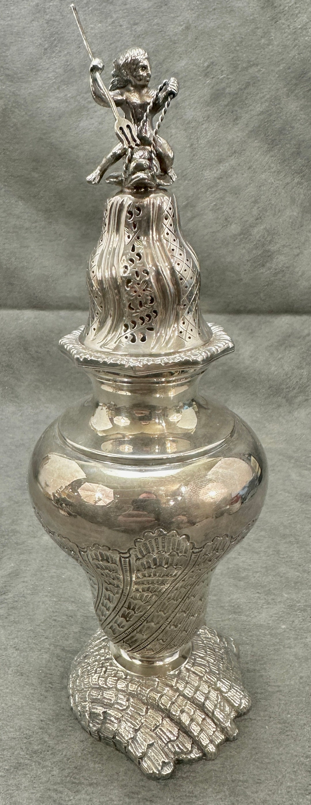 Barker Ellis UK Silver Plate Figural Cherub Dolphin Shell Pepper Sugar ...