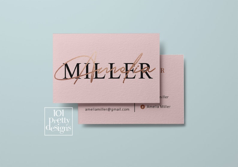 Rose gold business card design printable business card pink | Etsy