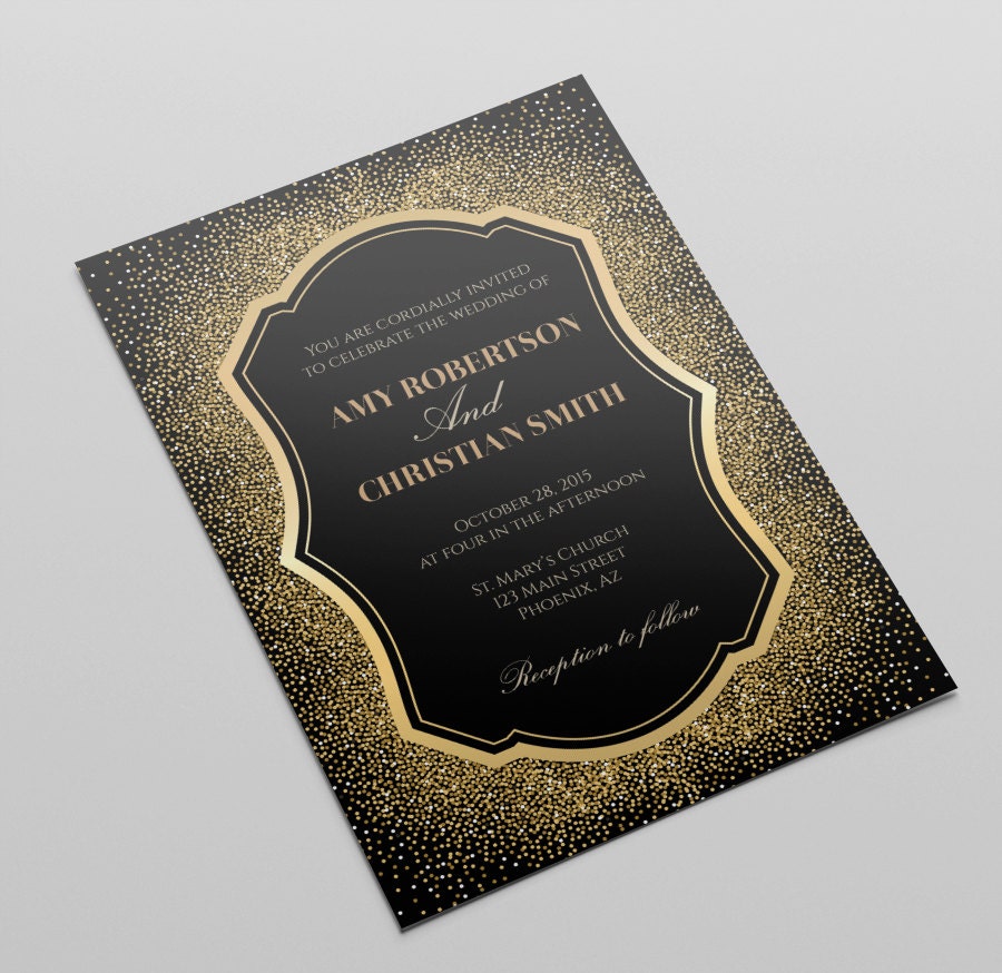 Gold glitter wedding invitation template printable wedding | Etsy