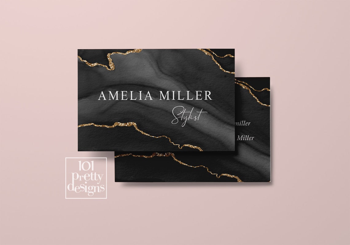 Black Marble Business Card Design Printable Business Card Gold | Etsy