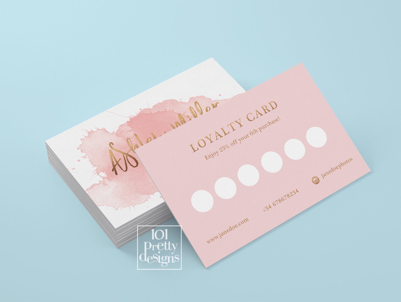 Watercolor Loyalty Card Design Rose Gold Printable Loyalty - Etsy