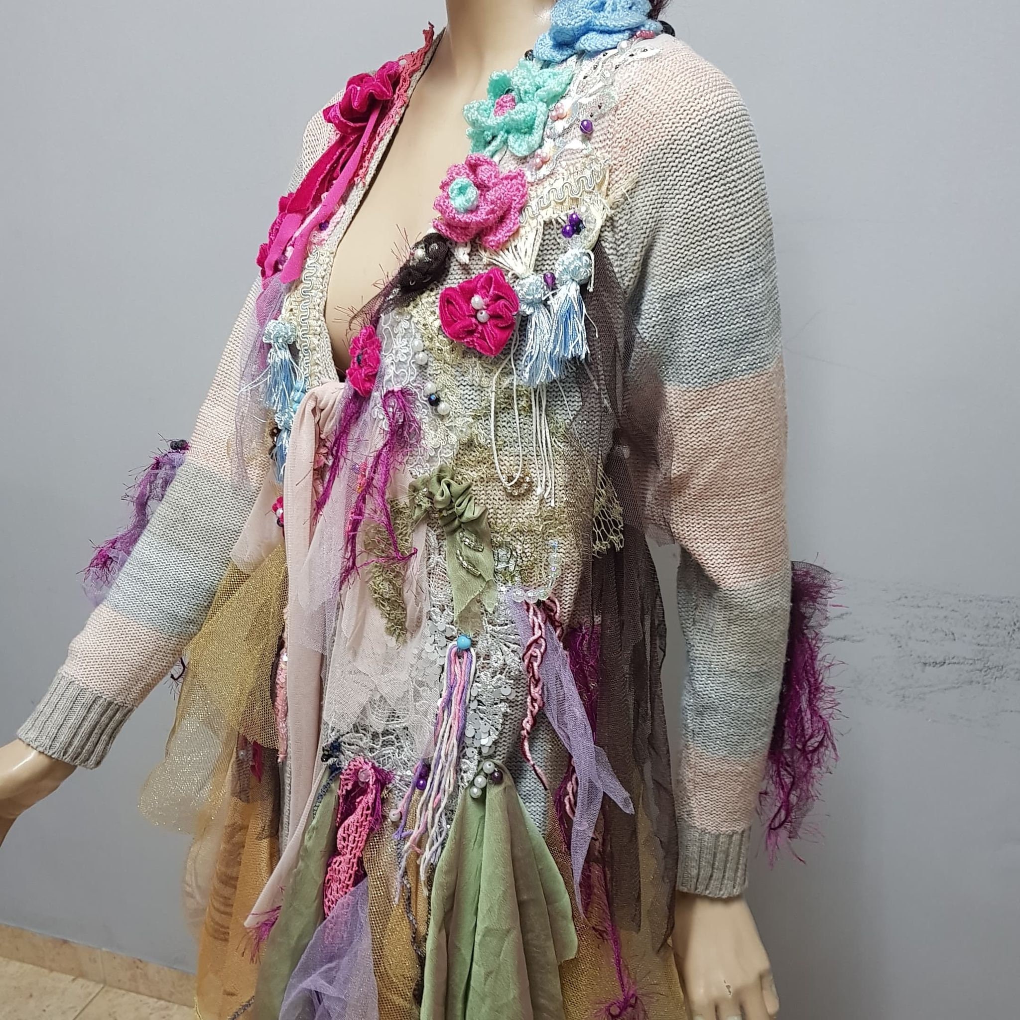 Artsy Boho Cardi winter Floral Knit Boho Gypsy - Etsy UK