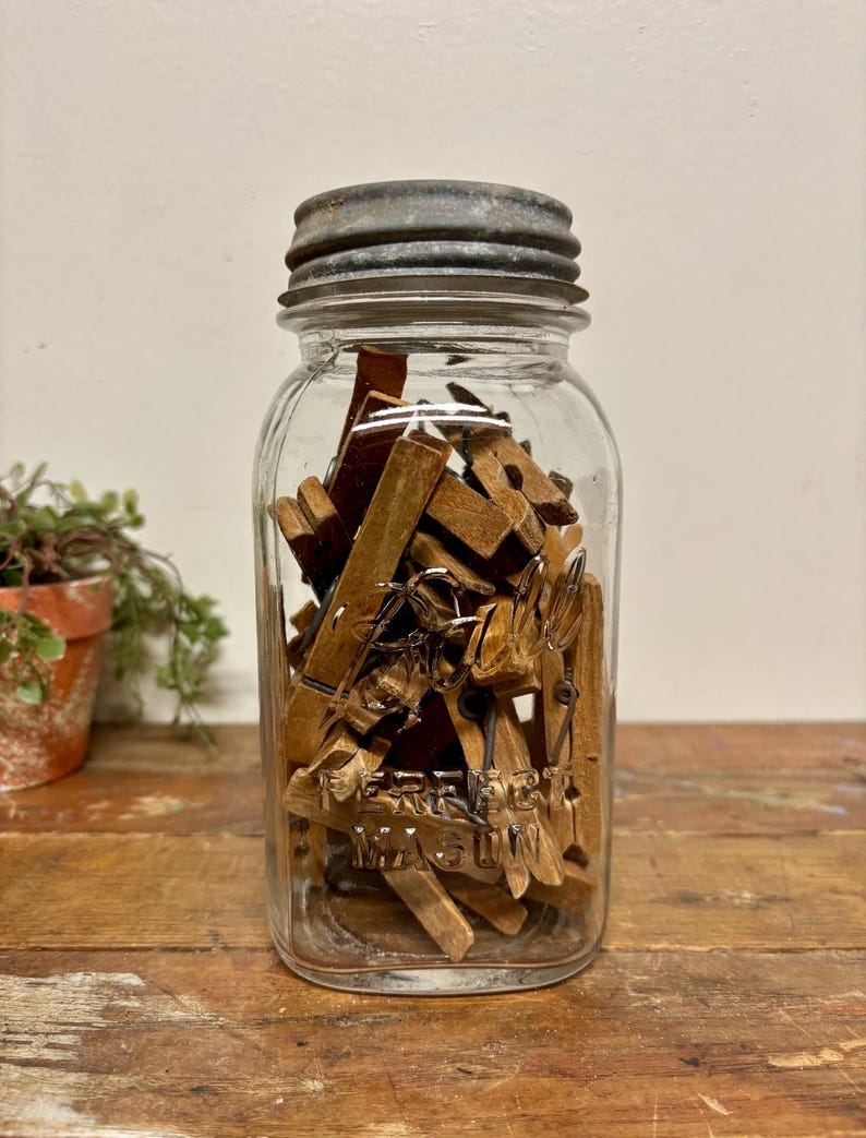 Vintage Glass Clothespin Jar...quart. Ball Perfect Mason. Farmhouse ...