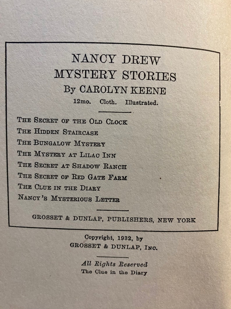 Vintage Nancy Drew Hardcover: the Clue in the Diary, 1932 Edition - Etsy