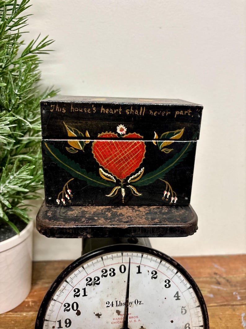 Vintage 1940's Folk Art Amish Recipe Box...hand Painted Primitive Decor ...
