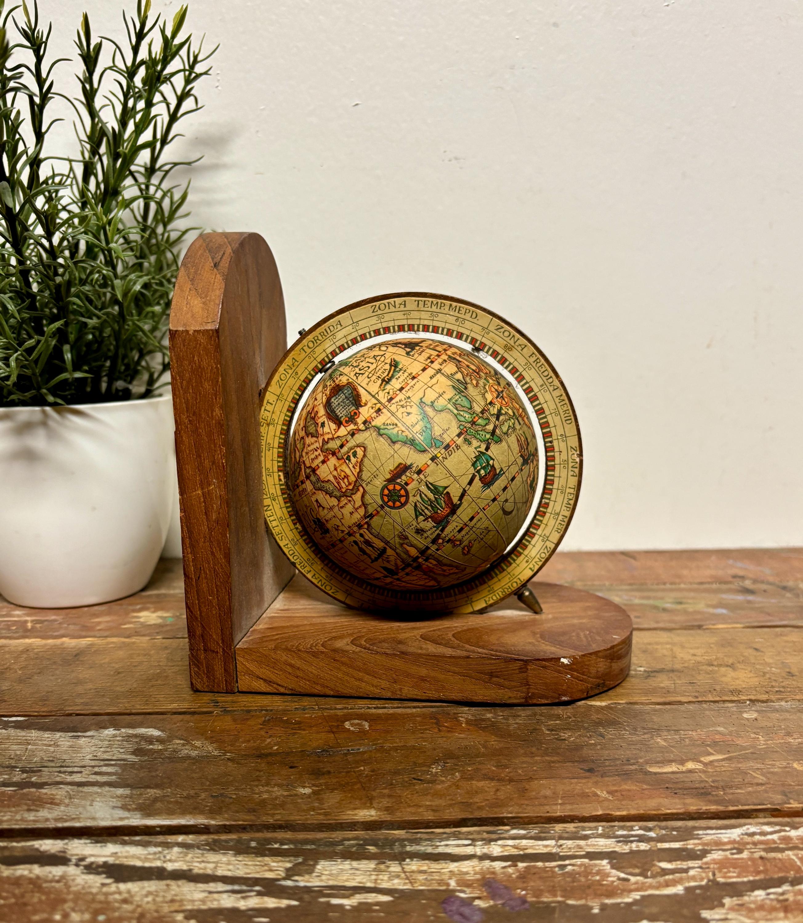 Vintage Wood Globe Bookends…world Map. Hardwood. Library. Modern ...