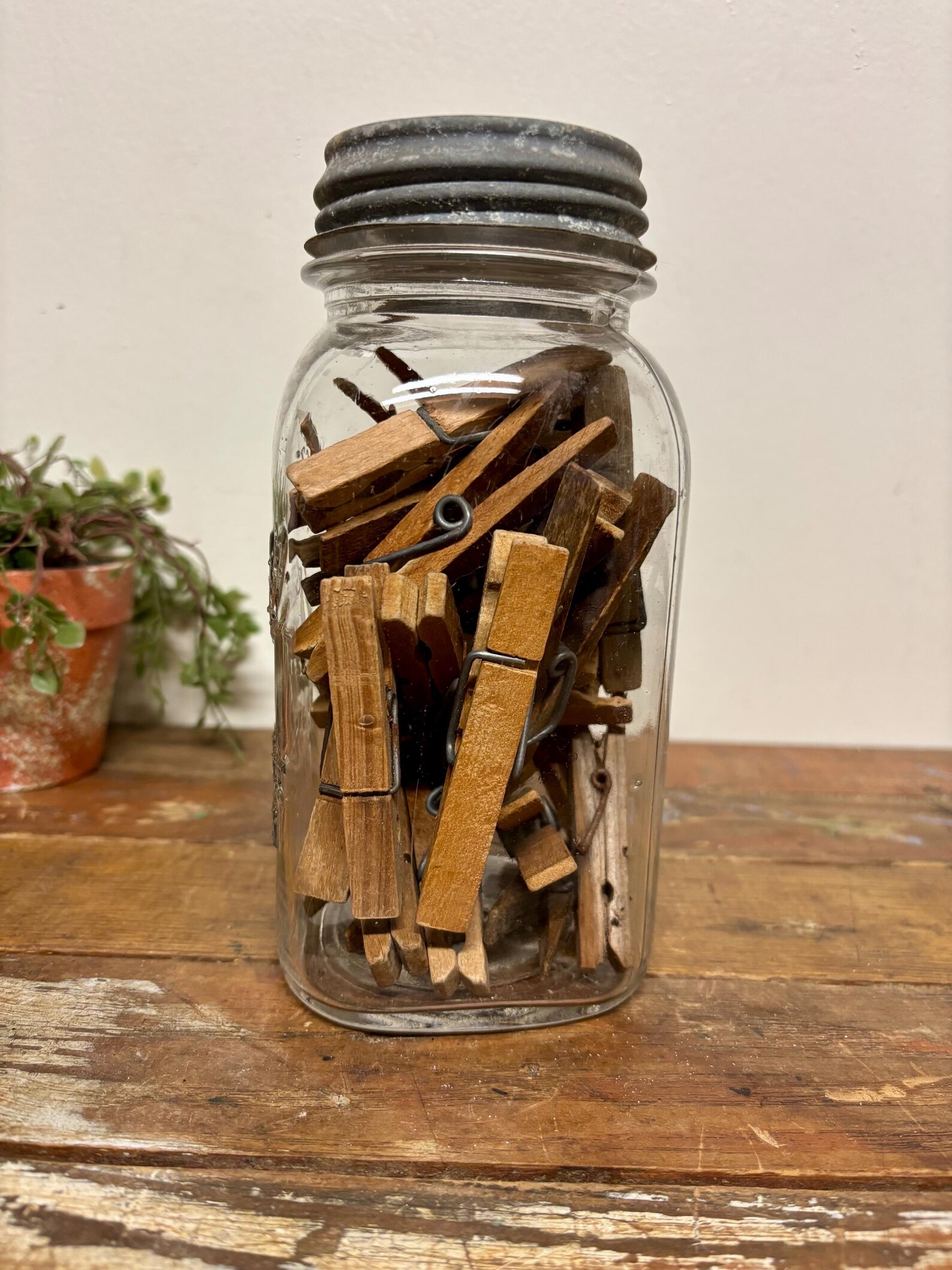 Vintage Glass Clothespin Jar...quart. Ball Perfect Mason. Farmhouse ...