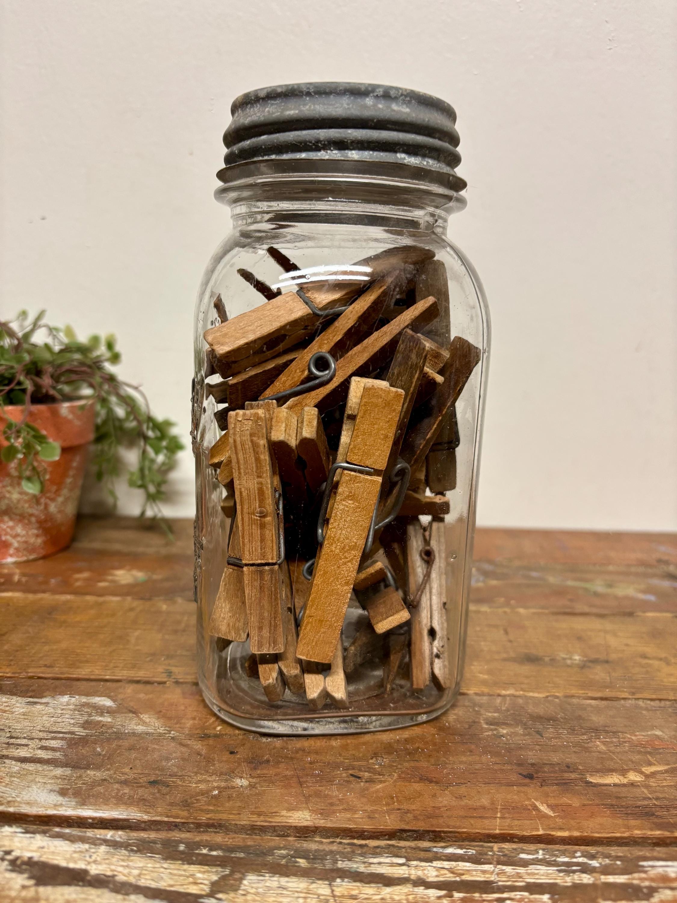 Vintage Glass Clothespin Jar...quart. Ball Perfect Mason. Farmhouse ...