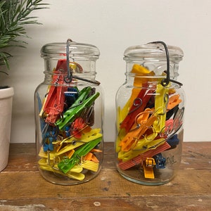 Vintage Ball Jar With Colorful Clothespins: MCM Laundry Decor - Etsy