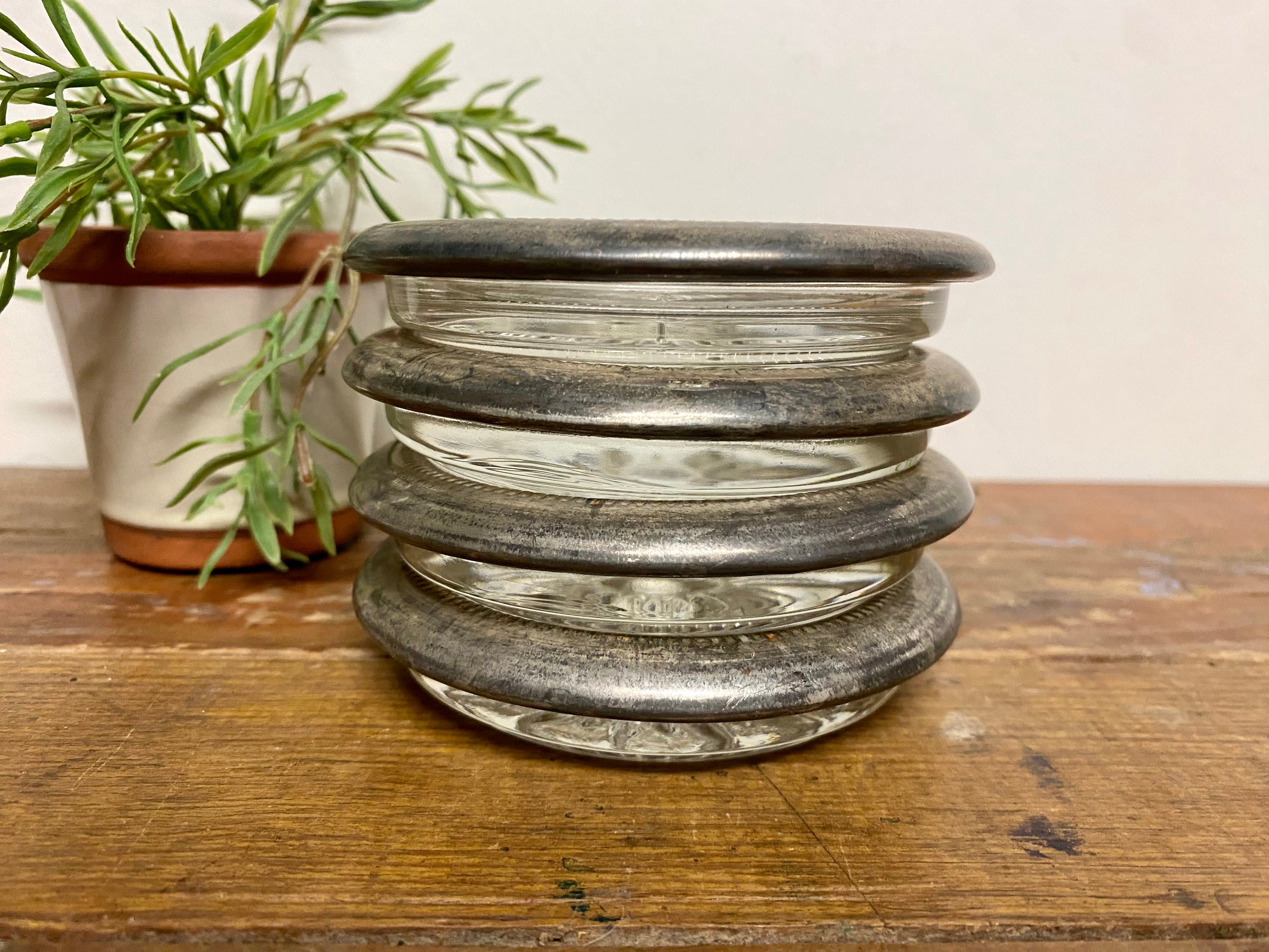 Vintage Cut Glass Coasters Set - Silver Plated, Mid-century Barware - Etsy