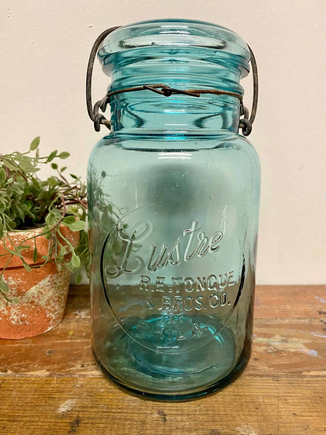 Antique Quart Lustre Mason Jar…blue. Mason. Old. Vintage. Rare. Canning ...
