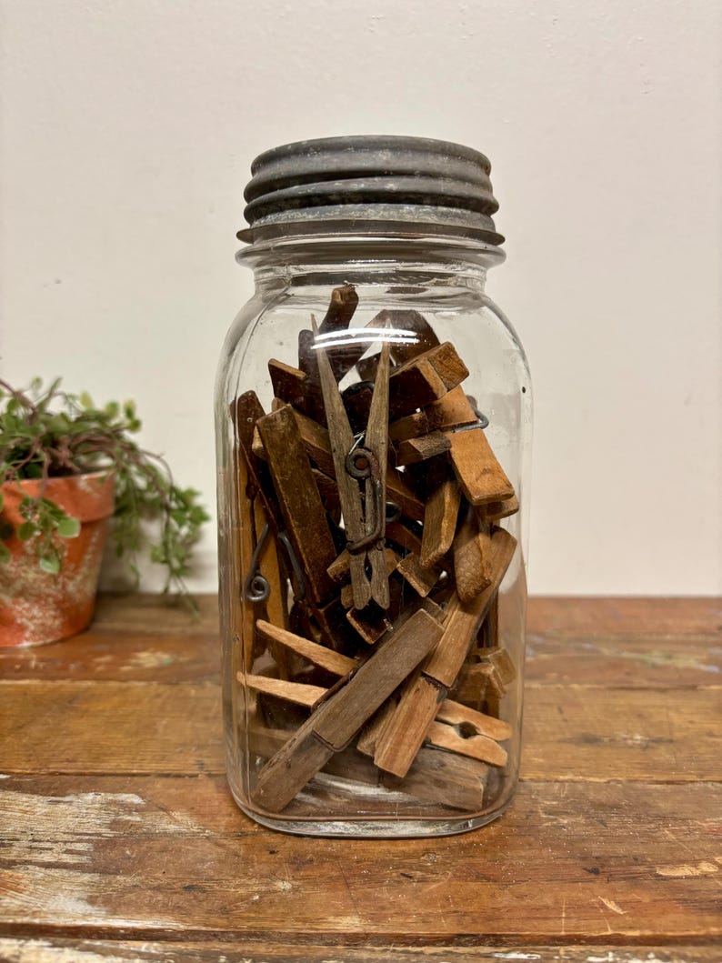 Vintage Glass Clothespin Jar...quart. Ball Perfect Mason. Farmhouse ...