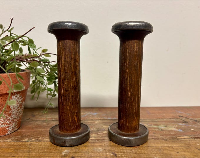 Vintage Wood Bobbin Spool...textile. Mill. Industrial. Metal. Antique ...