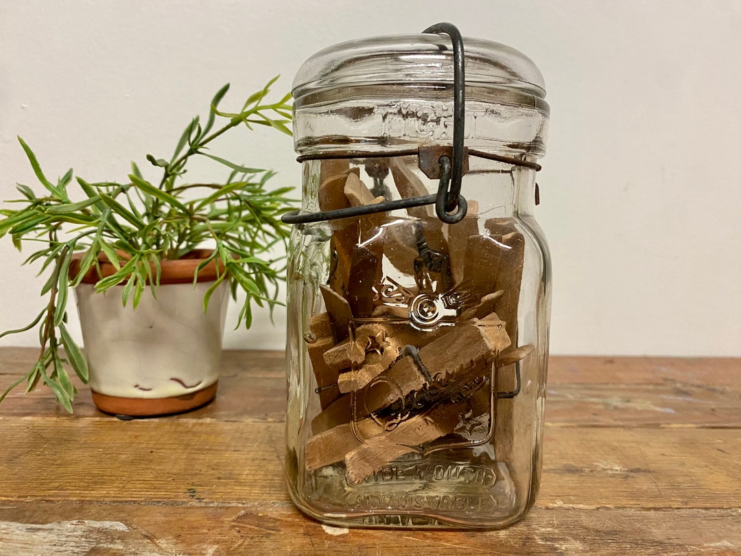 Vintage Glass Clothespin Jar...queen. Pint. Farmhouse. Cottage. Laundry ...