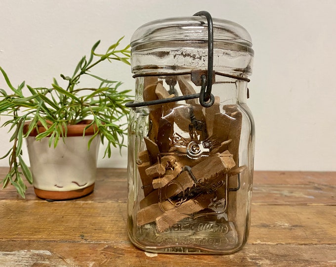 Vintage Glass Clothespin Jar...queen. Pint. Farmhouse. Cottage. Laundry ...