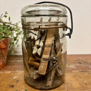 Vintage Atlas Glass Clothespin Jar...pint. Farmhouse. Cottage. Laundry ...