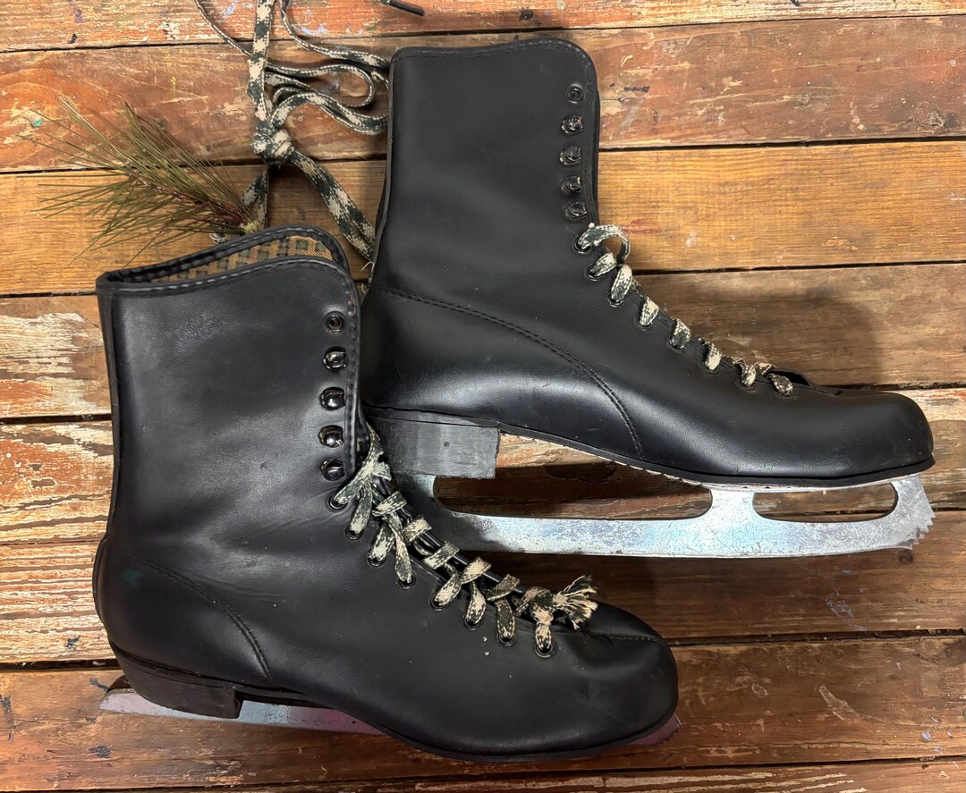 Vintage Men’s Black Ice Skates...farmhouse. Old. Leather. Plaid. Blue ...