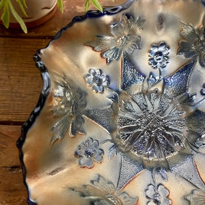 Vintage Ruffled Iridescent Cobalt Dish…blue. Glass. Fenton. Floral ...
