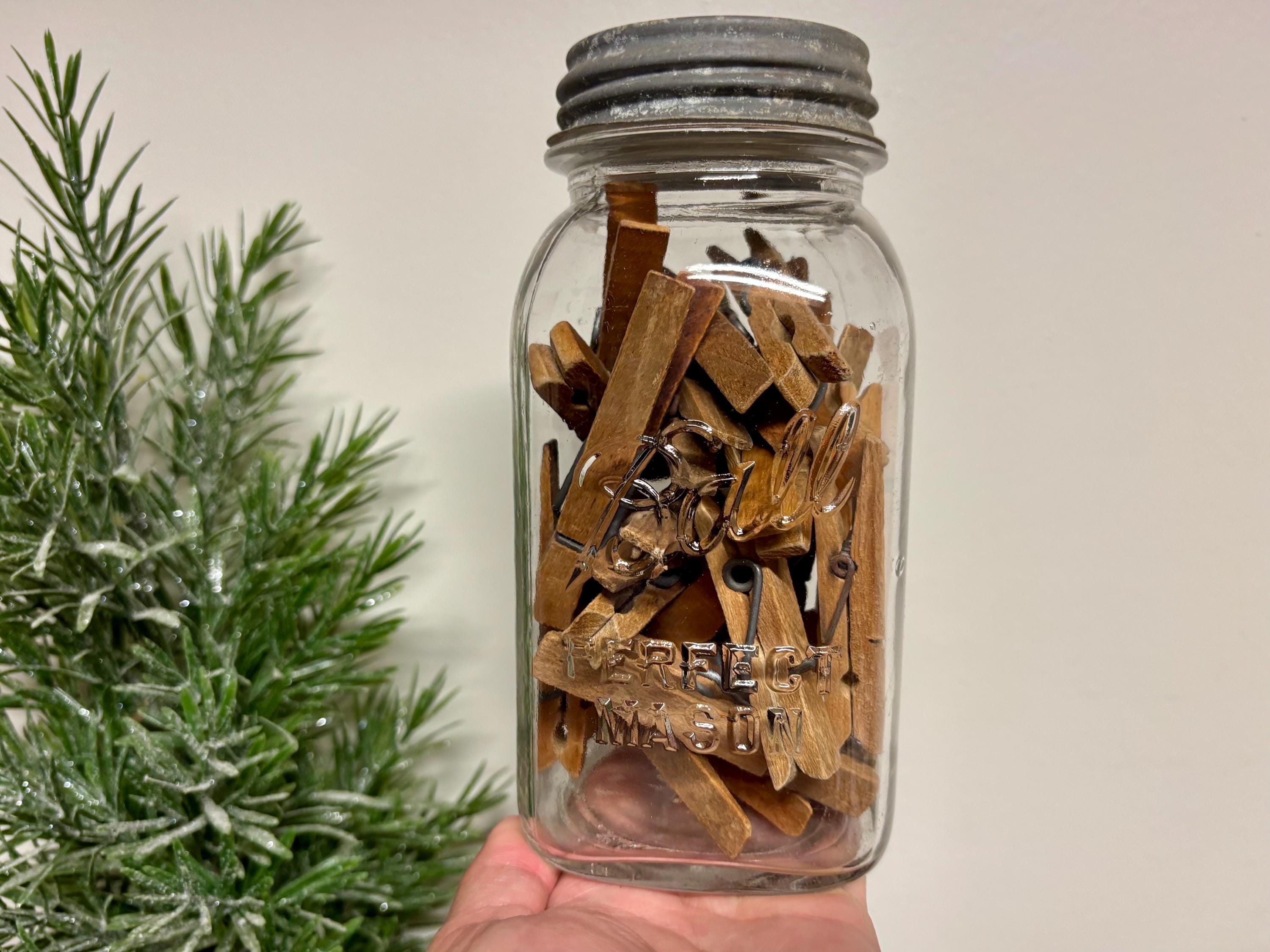 Vintage Glass Clothespin Jar...quart. Ball Perfect Mason. Farmhouse ...