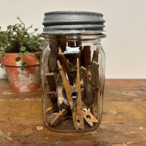 Vintage Ball Clothespin Mason Jar...pint. Ideal. Farmhouse. Cottage ...